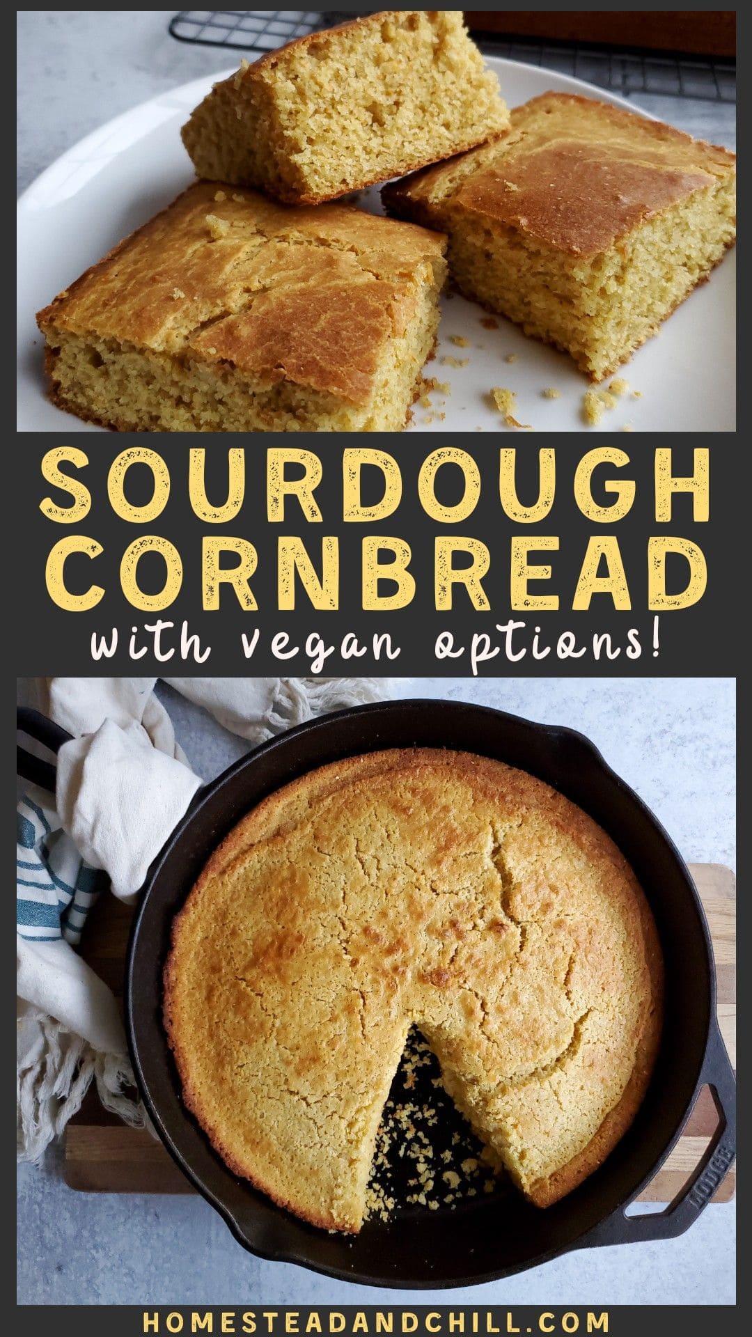 Sourdough Cornbread Recipe (Vegan & GF Options) ~ Homestead and Chill