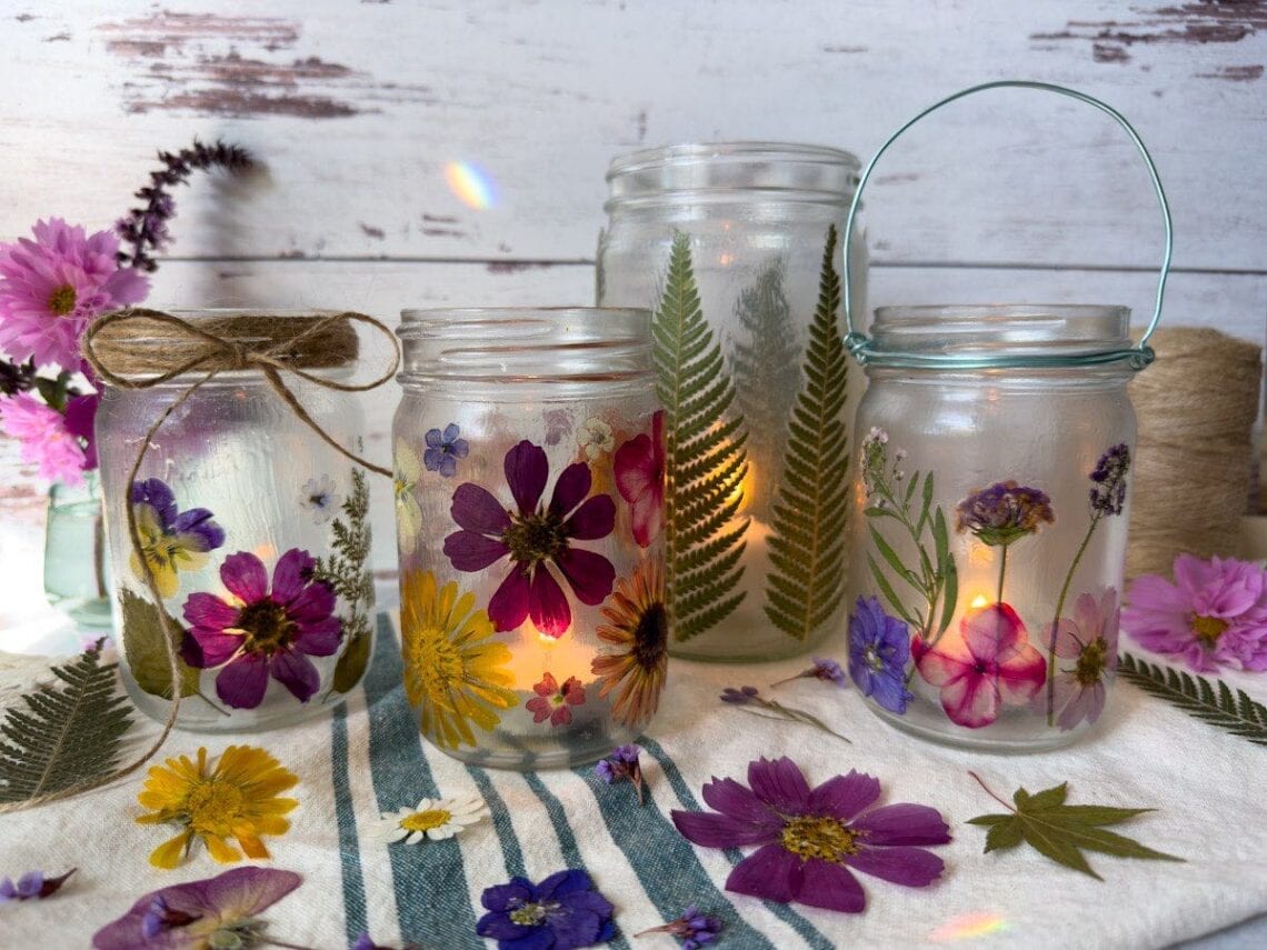 How to Make Dried Flower Candle Jar Lanterns (Pressed Flower Crafts ...